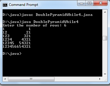 Program To Display Integrated Pyramid Number Pattern In Java Using